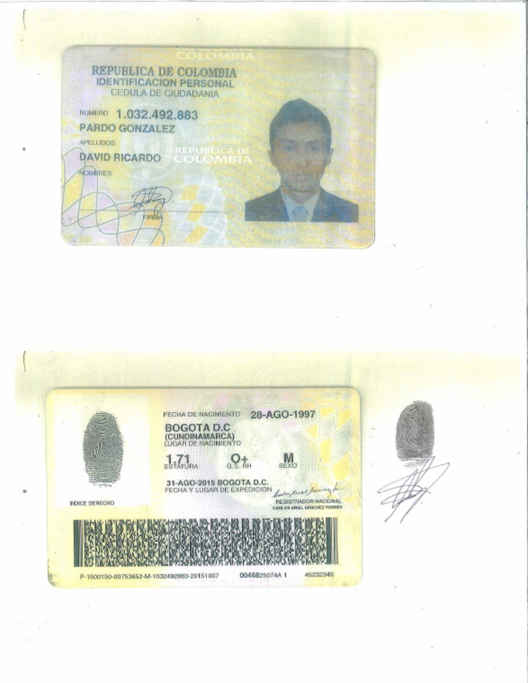 Cédula David Ricardo Pardo González | PDF
