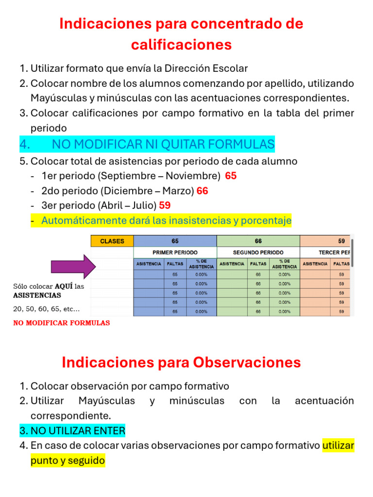 Indicaciones para concentrado de calificaciones | PDF