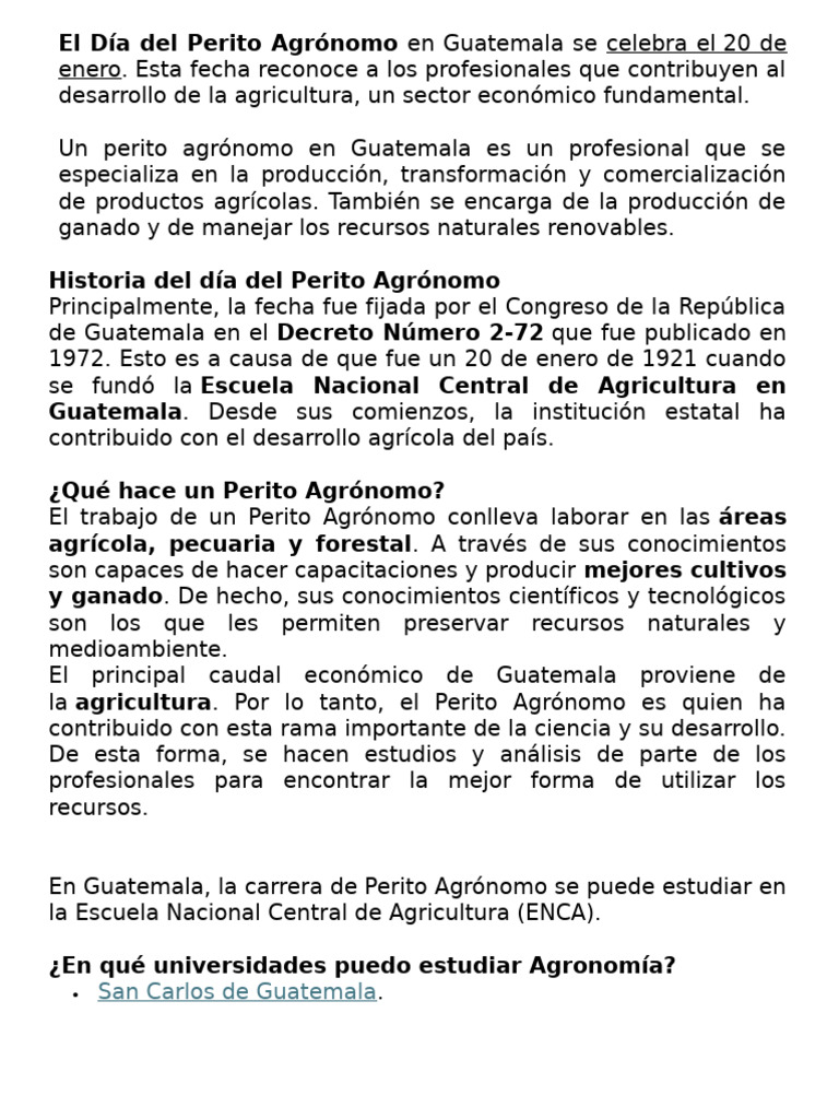 El Día Del Perito Agrónomo en Guatemala Se Celebra El | PDF | Agronomía ...