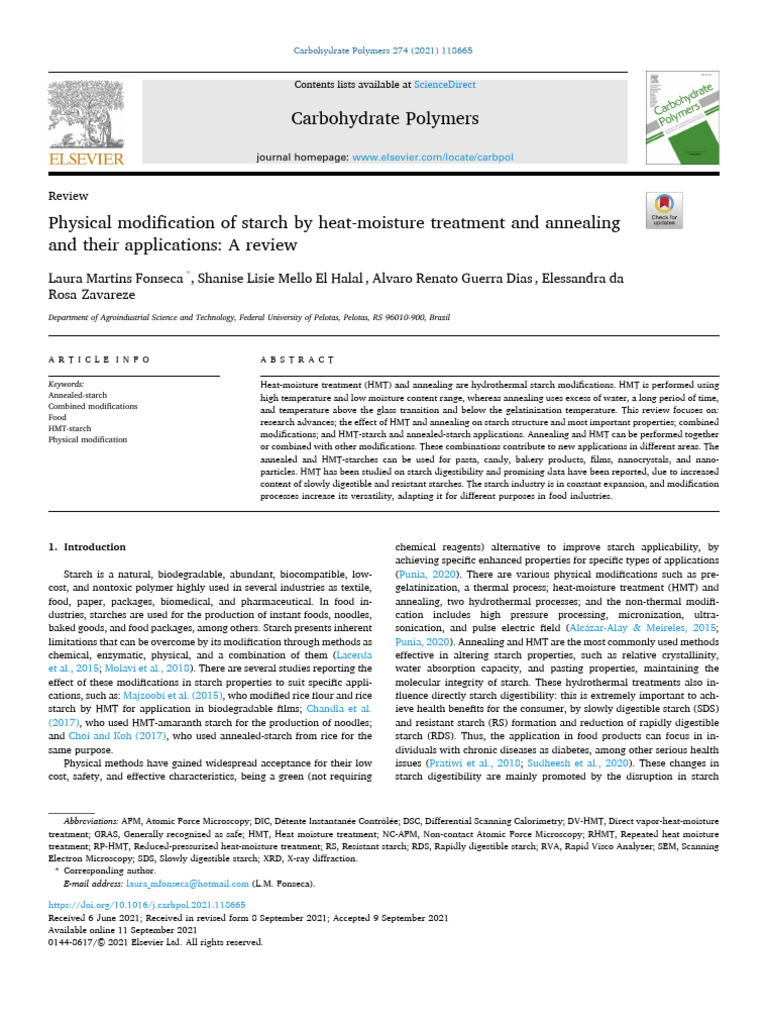 Fonseca Et Al (2021) - Physical Modification of Stach by Heat-Moisture ...