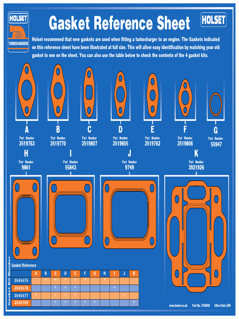 Holset_Gasket Reference_Sheet | PDF
