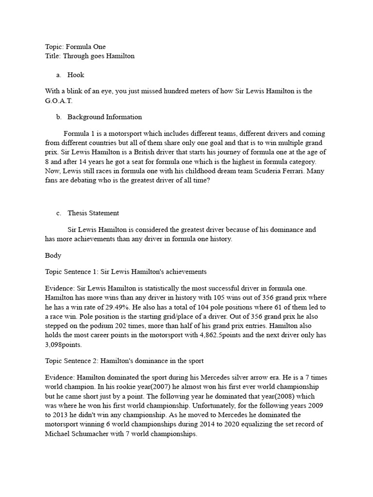 Topic_ Formula One | PDF | Formula One | Formula Racing Series