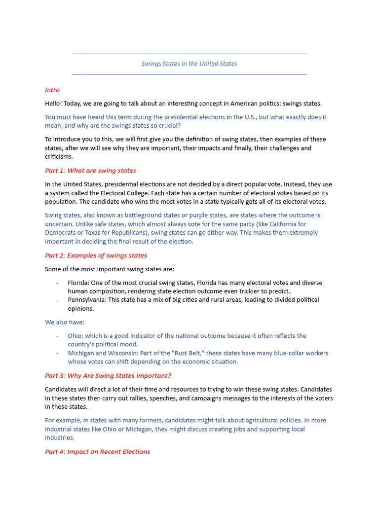 Understanding Swing States in Elections | PDF | Swing State | Elections