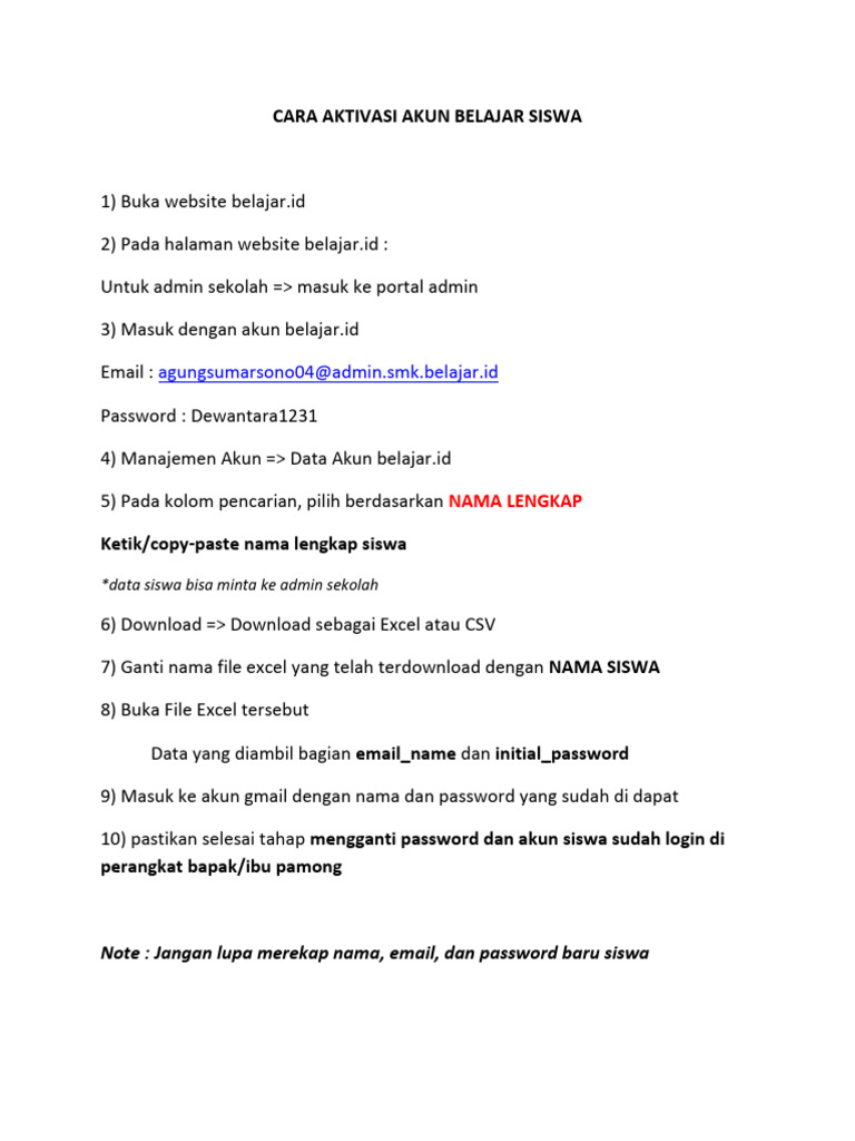 Cara Aktivasi Akun Belajar Siswa | PDF