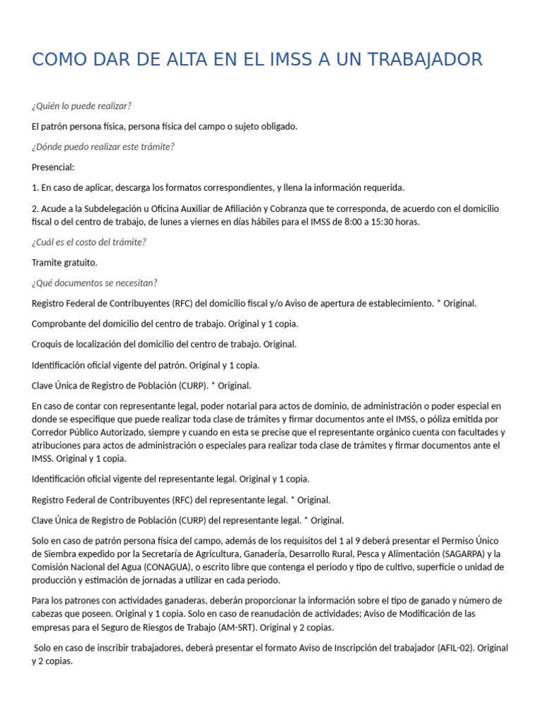 Alta de Trabajador en el IMSS | PDF
