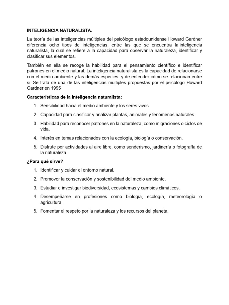Inteligencia Naturalista: Definición y Usos | PDF