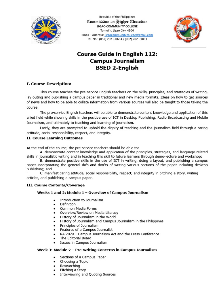 Course Guide for Campus Journalism | PDF | Journalism | Educational ...
