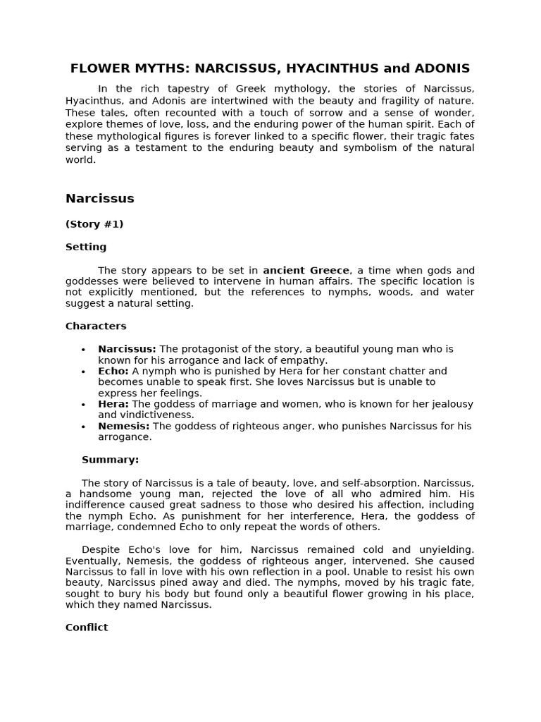 Greek Flower Myths: Narcissus & Hyacinthus | PDF | Persephone | Hades
