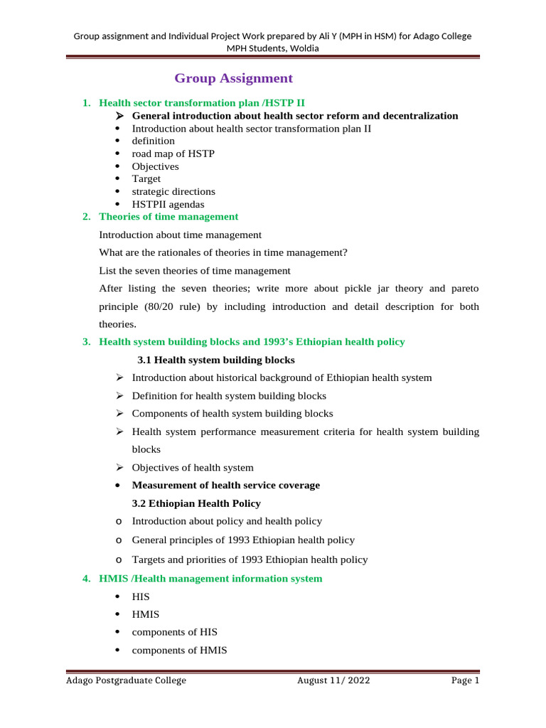 MPH Student Assignments Guide | PDF