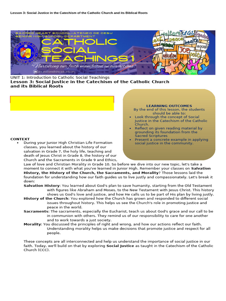 CST1 Module 1 Lesson 3 24-25 Part 1 | PDF | Catholic Church | Social ...