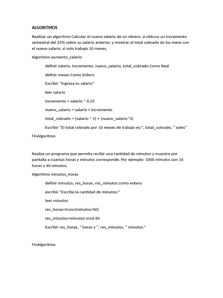 ALGORITMOS Ejercicios | PDF | Salario