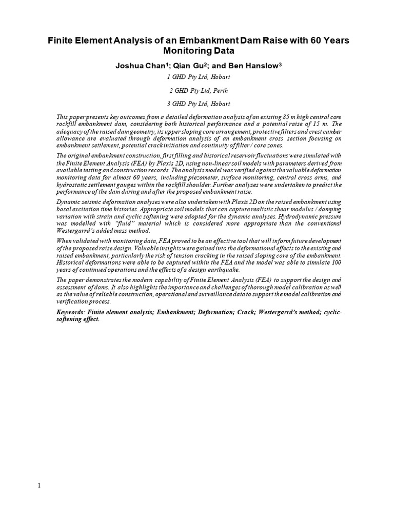 Finite Element Analysis of An Embankment Dam With 60 Years Monitoring ...
