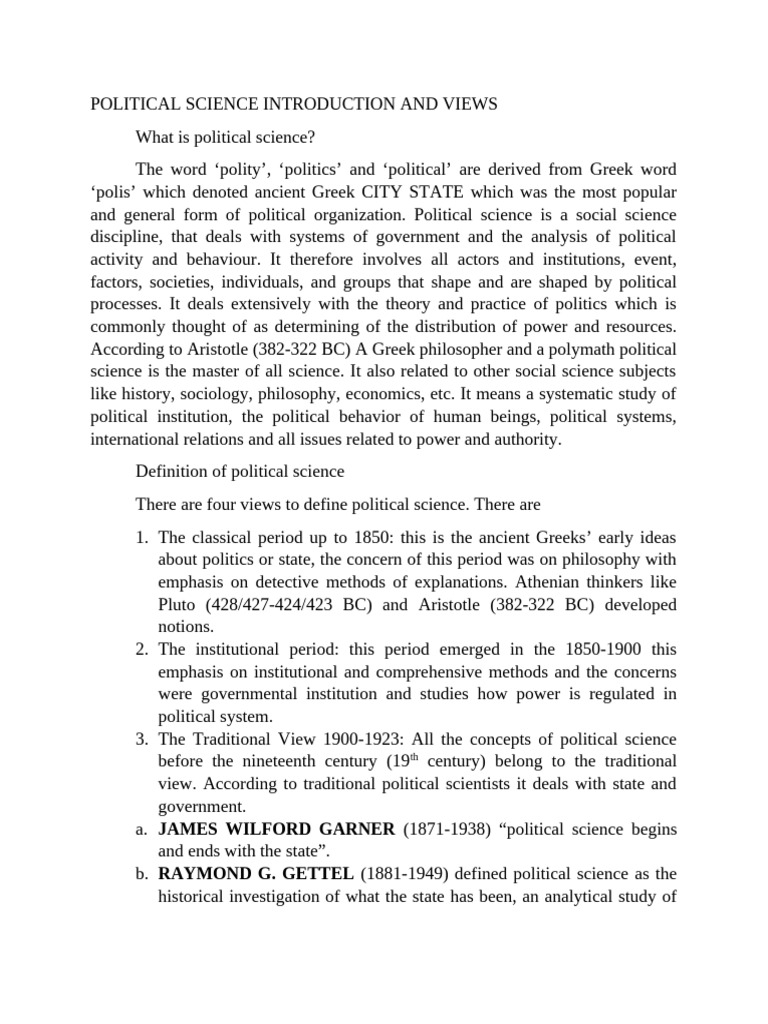 Political Science Introduction and Views | PDF | Science | Social Sciences