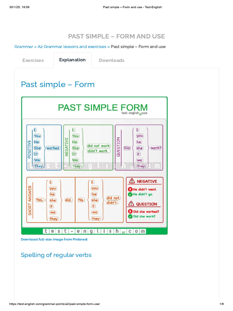 Past Simple - Form and Use - Test-English | PDF