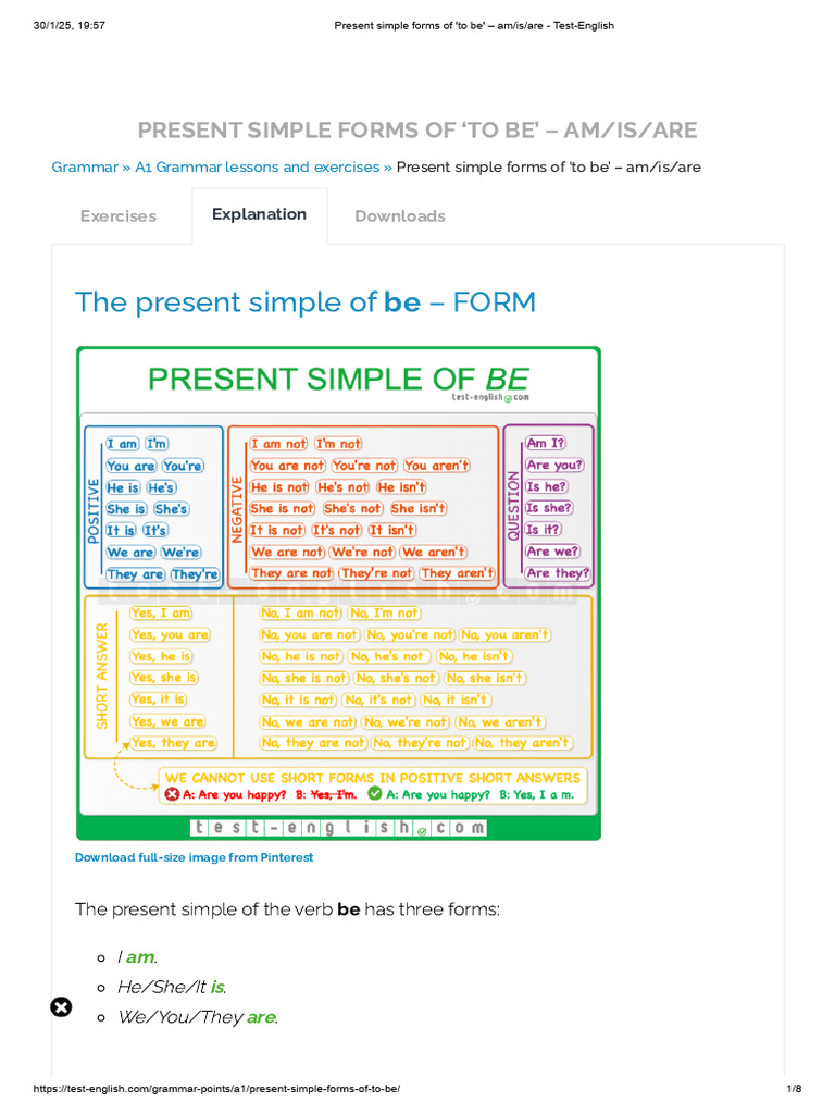 Present simple forms of 'to be' – am_is_are - Test-English | PDF ...