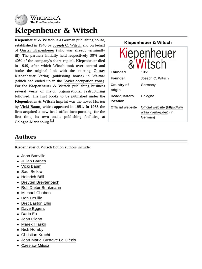 Kiepenheuer_&_Witsch | PDF | Book Publishing Companies Of Germany