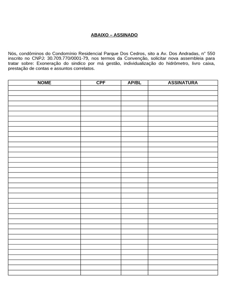 Modelo de Abaixo Assinado | PDF