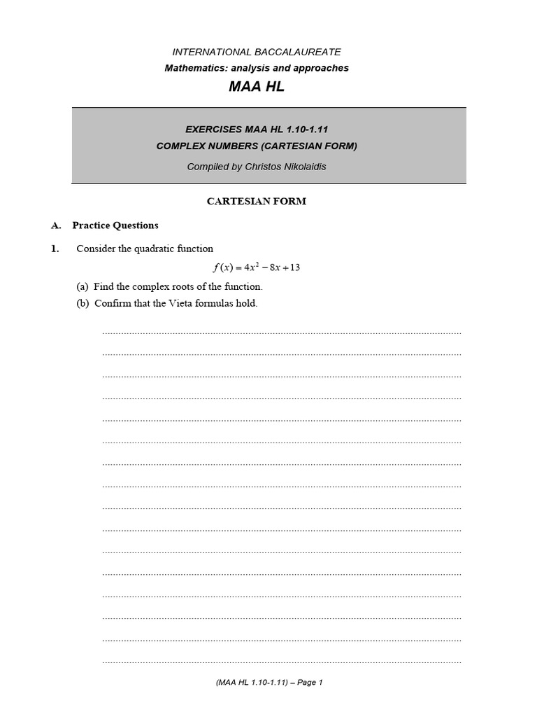 1.10-1.11 Complex Numbers (Cartesian Form) | PDF | Quadratic Equation ...