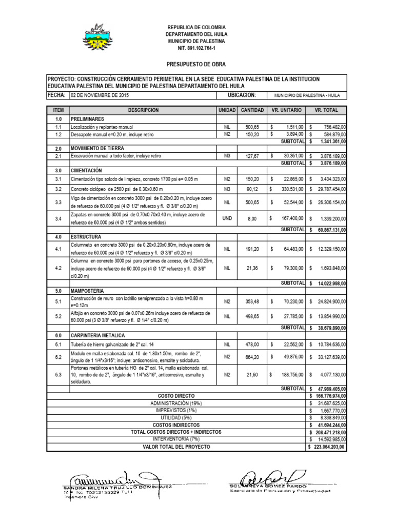 Presupuesto y APU | PDF | edificio | Materiales de construcción