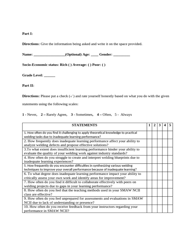 Zey's Survey Questionnaire | PDF