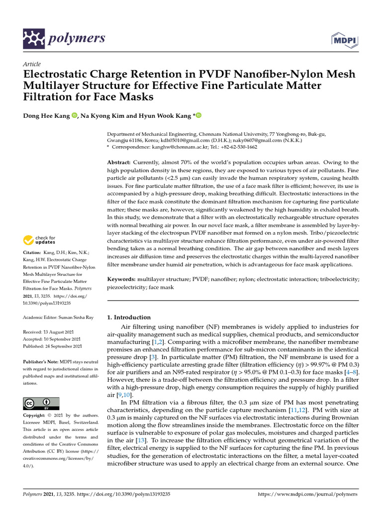 Electrostatic Charge Retention in PVDF Nanofiber-N | PDF | Membrane | Filtration
