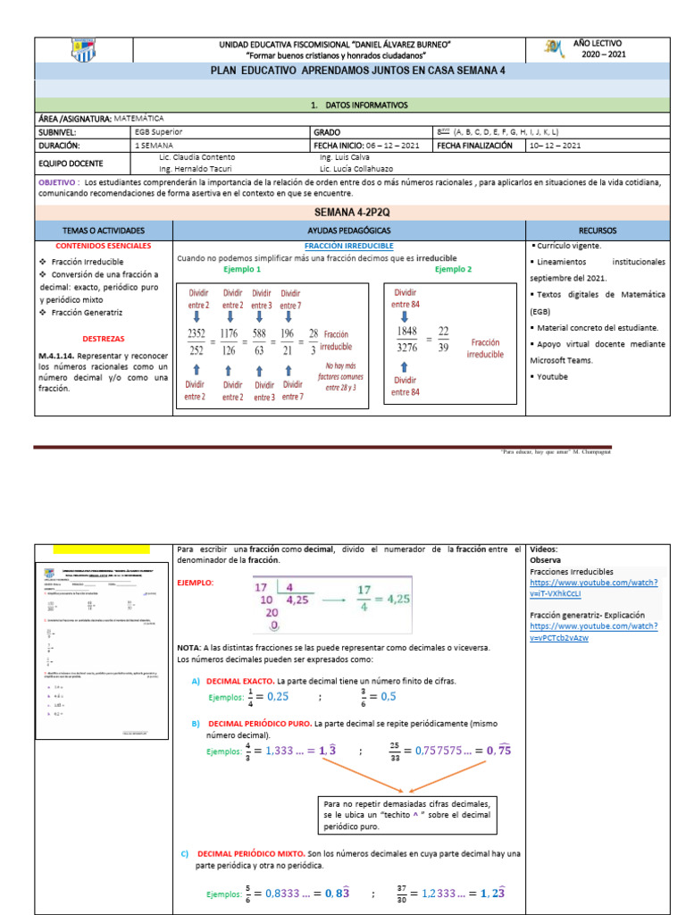 Apoyo Pedagógico Semana 4-Relación de Orden Entre Números Racionales ...