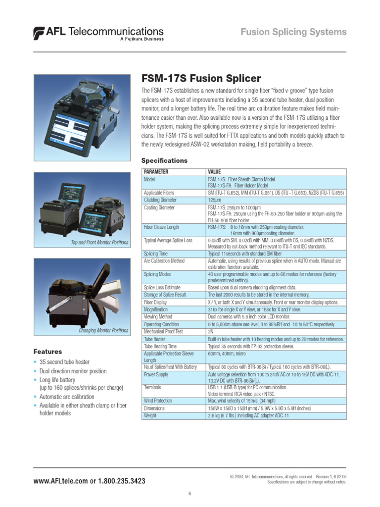 Fujikura - FSM-17S (Fusion Splicers) | PDF | Optical Fiber | Vacuum Tube