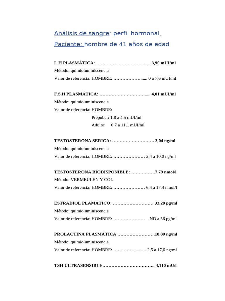 Análisis de Sangre, Perfil Hormonal 08-01-2021 | PDF | Hipotiroidismo ...