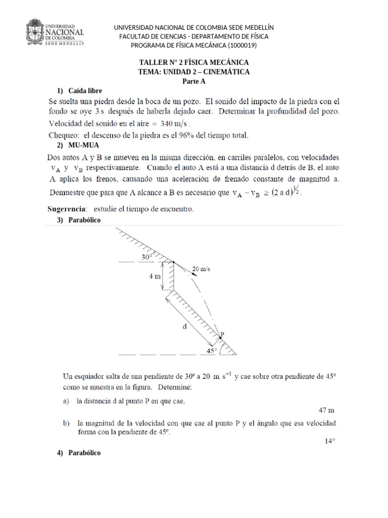 02-2024 TALLER 2 Parte A- Cinematica | PDF