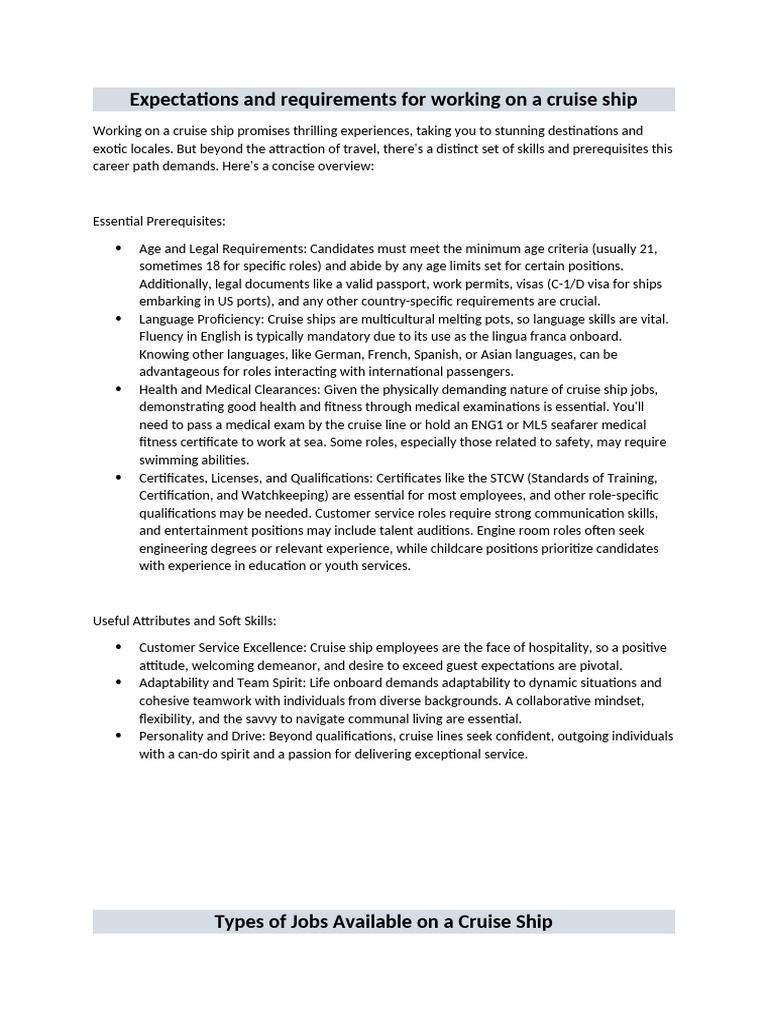 Job Interview For Cruise Ship | PDF | Résumé | Cruise Ship
