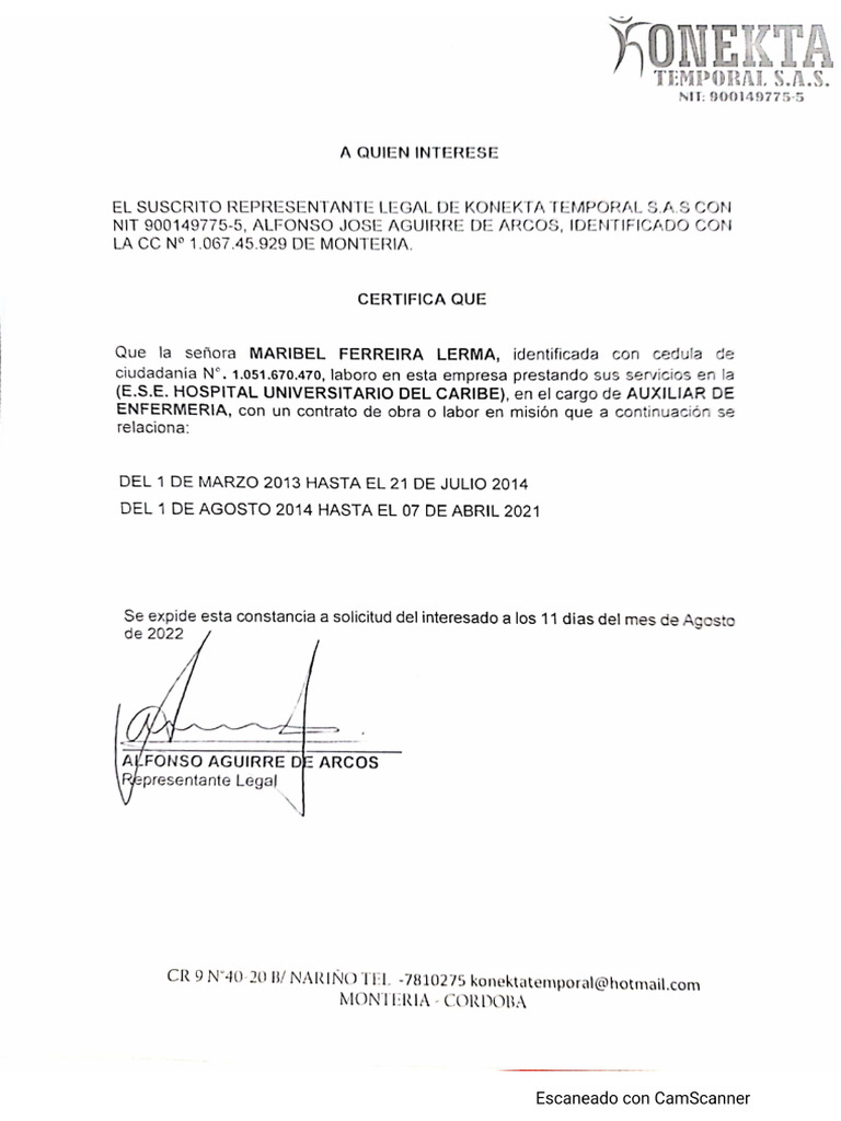 Certificado Laboral Konekta | PDF