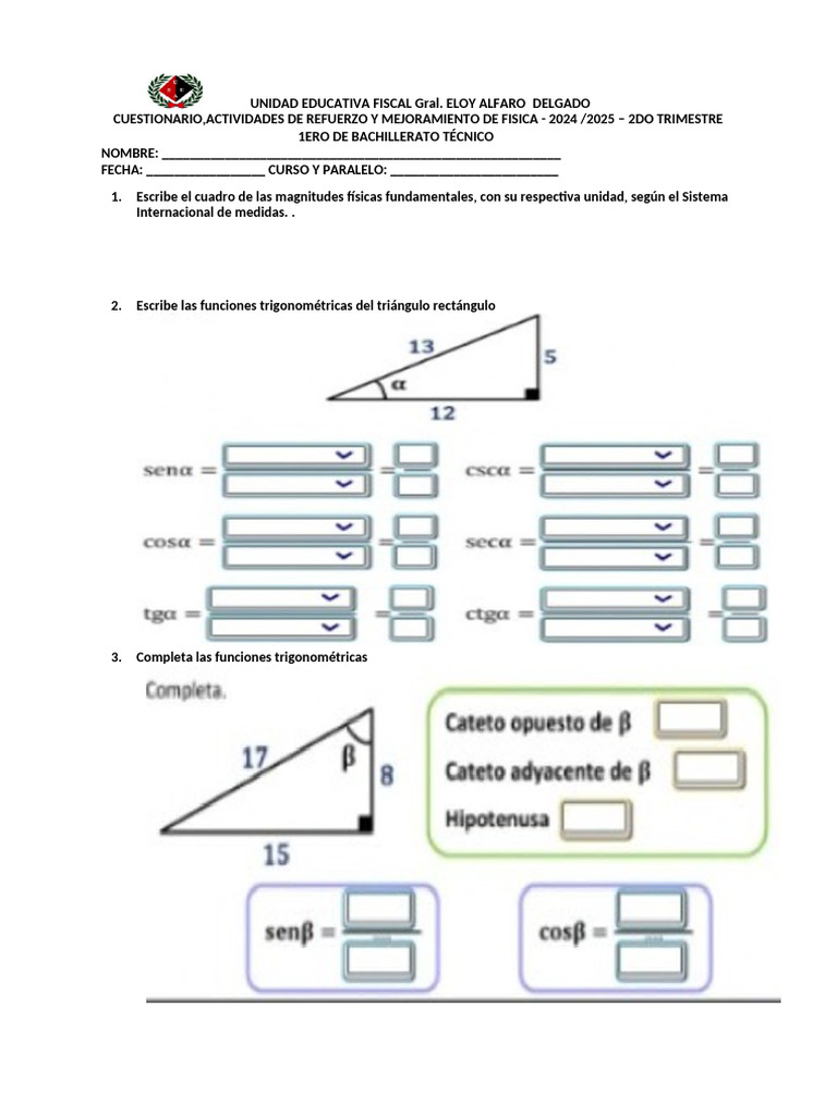 Cuestionarios y Actividades de Refuerzo 1ero Fisica 2do Trim | PDF