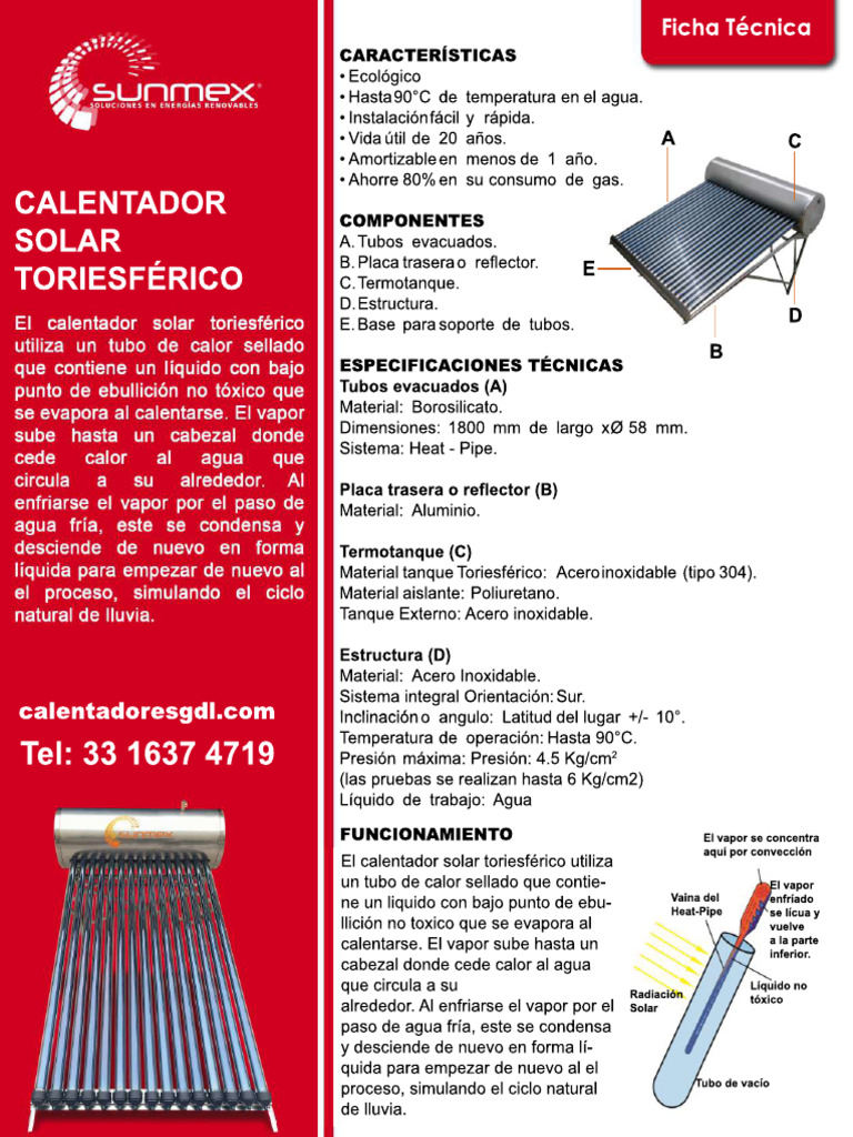 Ficha Tecnica Calentador Solar Alta Presion | PDF