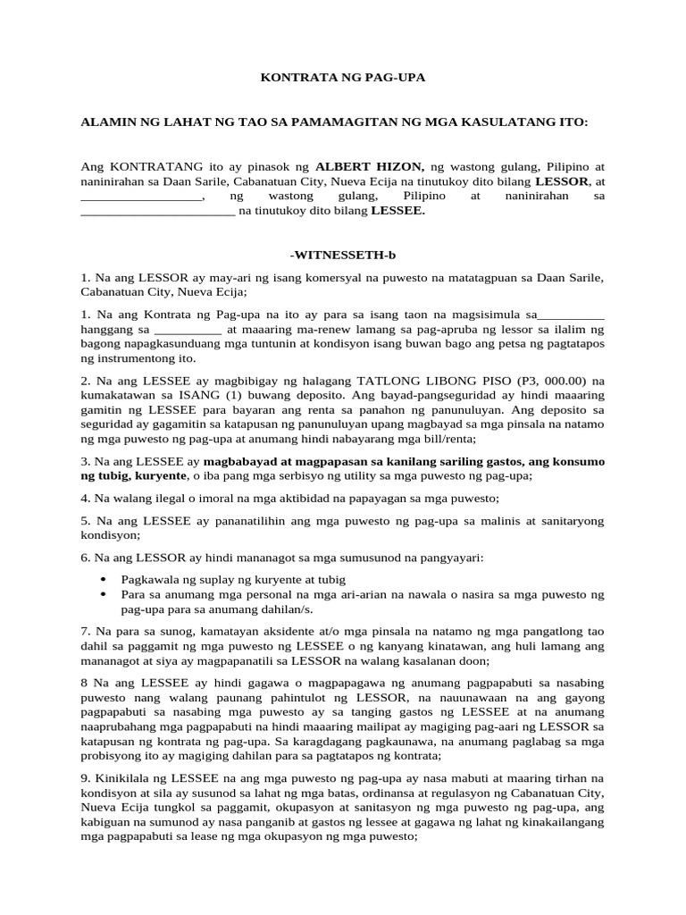 Kontrata NG Pag Upa | PDF