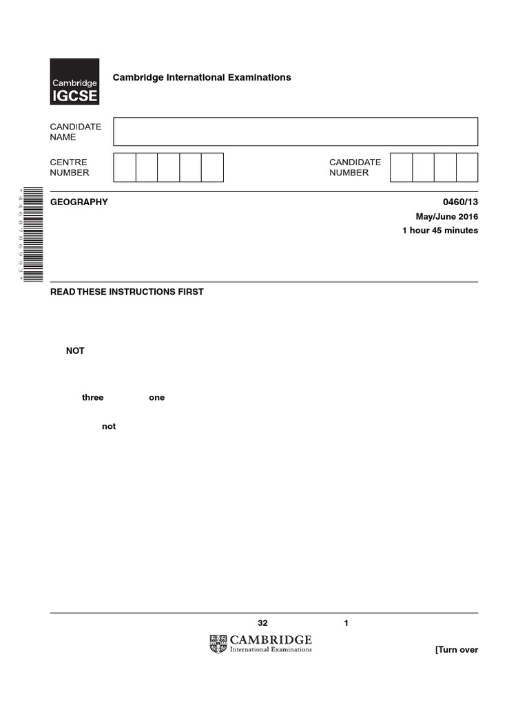 Cambridge IGCSE Geography Exam Paper | PDF | Human Migration | Physical ...