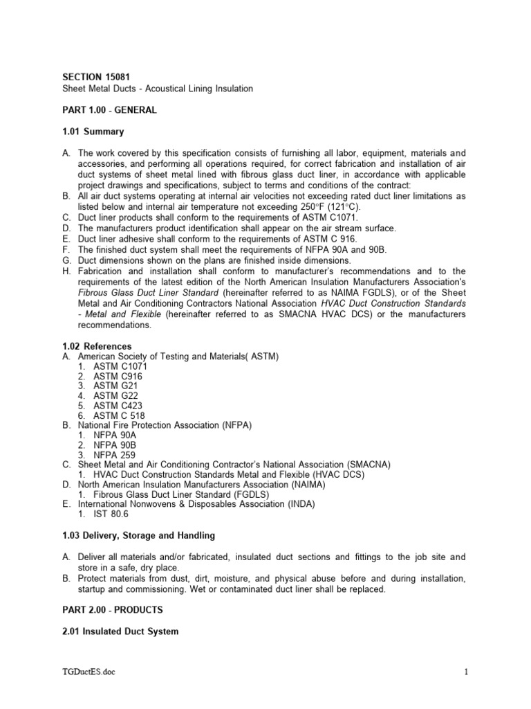 CertainTeed Section 15081 Sheet Metal Ducts Acoustical Lining ...
