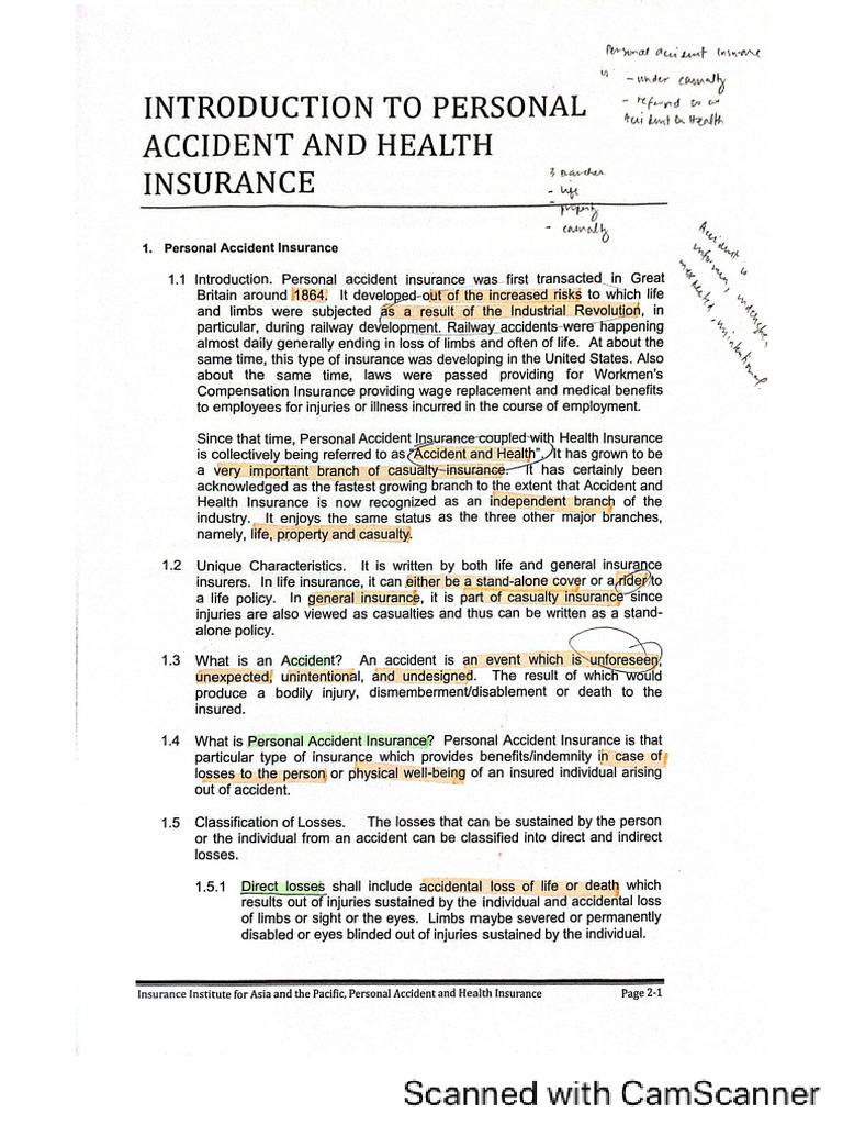 Introduction To Personal Accident & Health | PDF