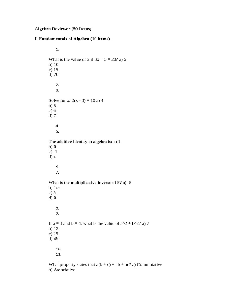 Algebra Reviewer | PDF