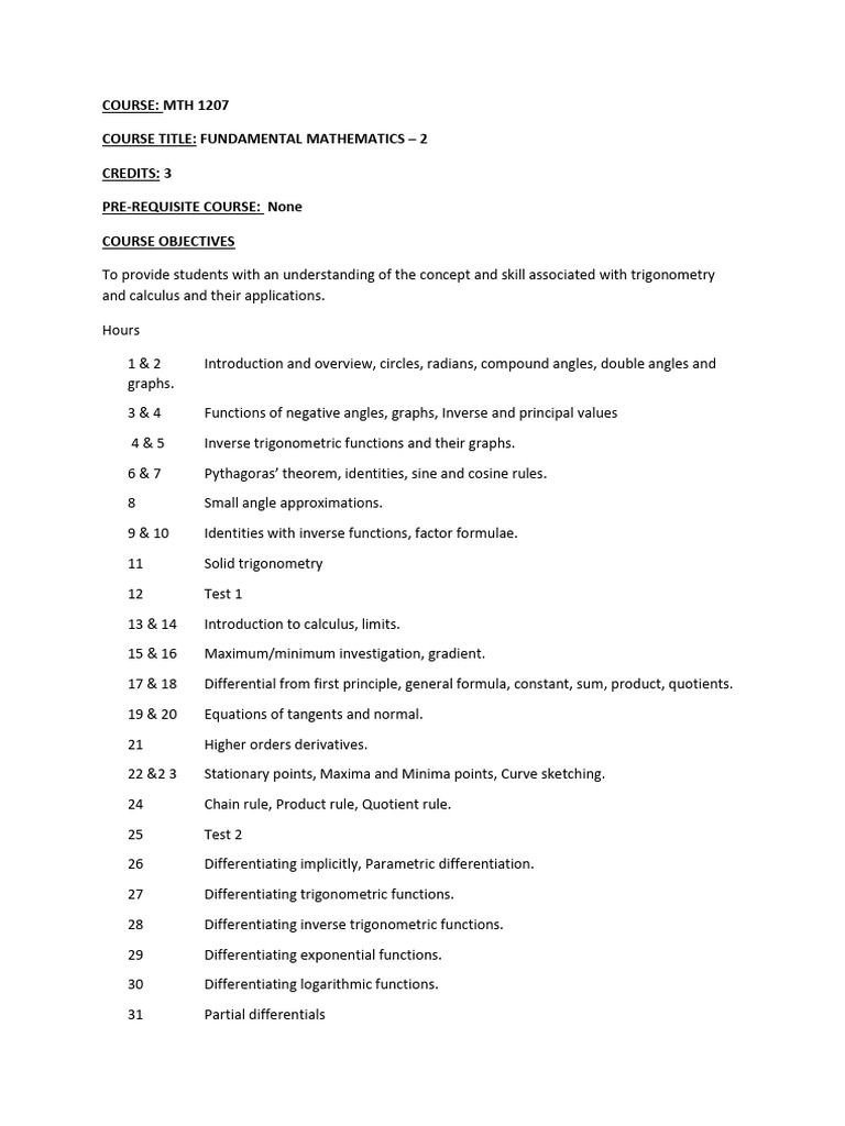MTH1207 - Fundamental Mathematics II | PDF | Trigonometric Functions ...