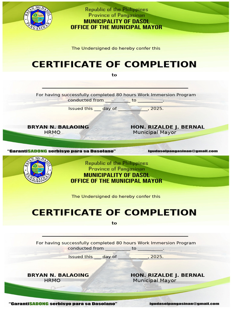Certificate OJT Template | PDF