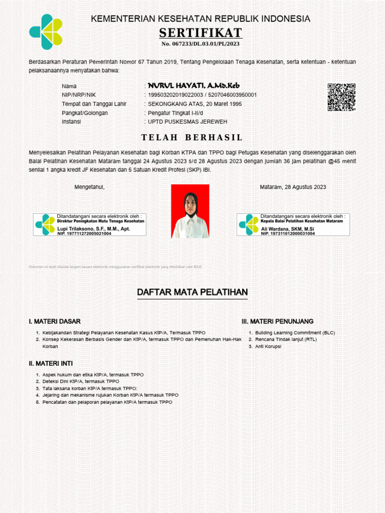 Sertifikat Pelatihan KTPA dan TPPO | PDF