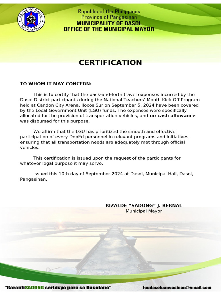 Certification Vehicle Not Cash | PDF