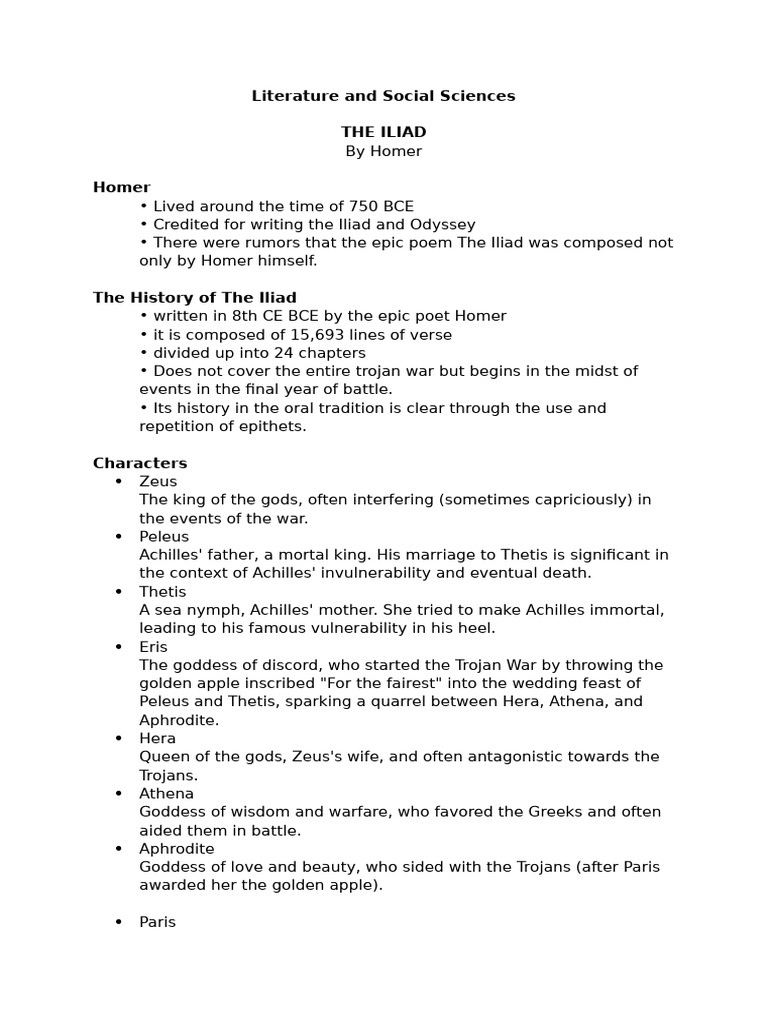 The Iliad: Key Characters & Summary | PDF | Hector | Paris (Mythology)