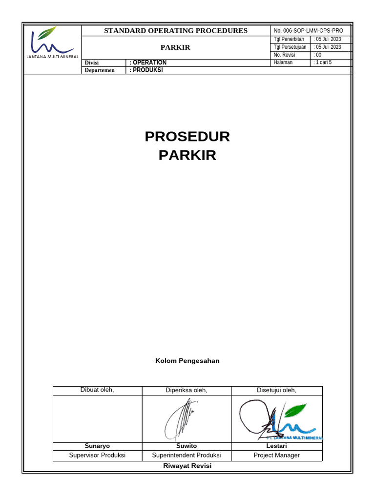 006-SOP-LMM-OPS-PRO - Parkir Unit | PDF