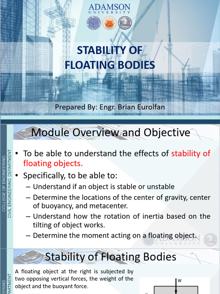 Stability of Floating Bodies | PDF | Buoyancy | Mechanical Engineering