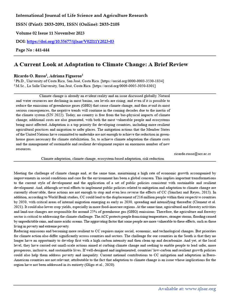 A Current Look at Adaptation To Climate Change | PDF | Climate Change ...