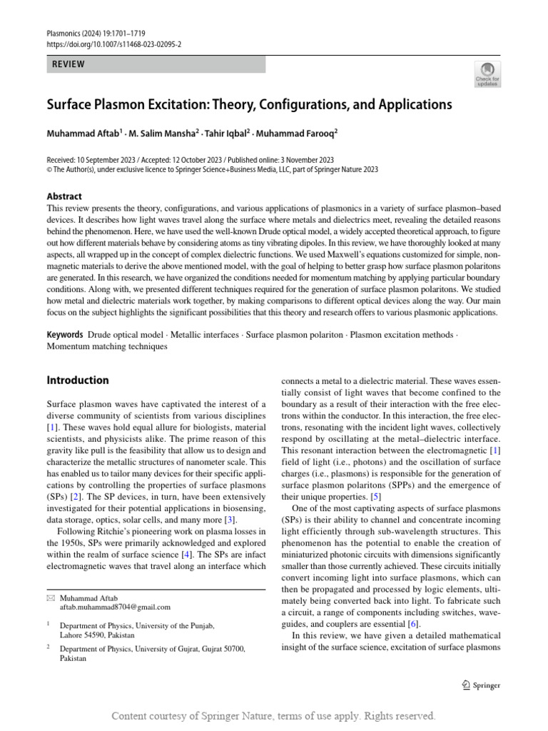 Surface Plasmon Excitation Theory Configurations A | PDF | Waves | Plasmon