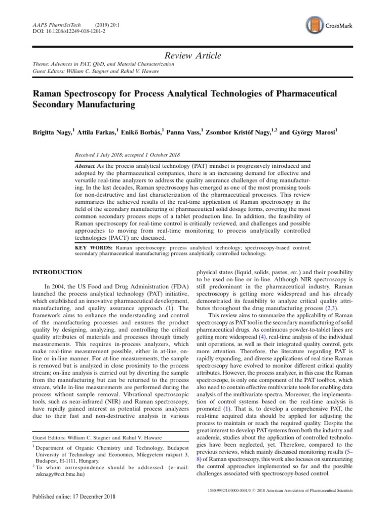 2019 - Raman Spectroscopy For PAT of Pharmaceutical Secondary ...