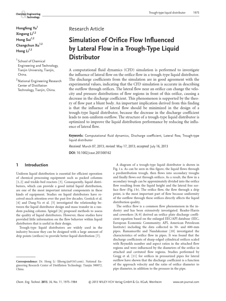 Simulation of Orifice Flow Influencedby Lateral Flow in A Trough-Type LiquidDistributor | PDF ...