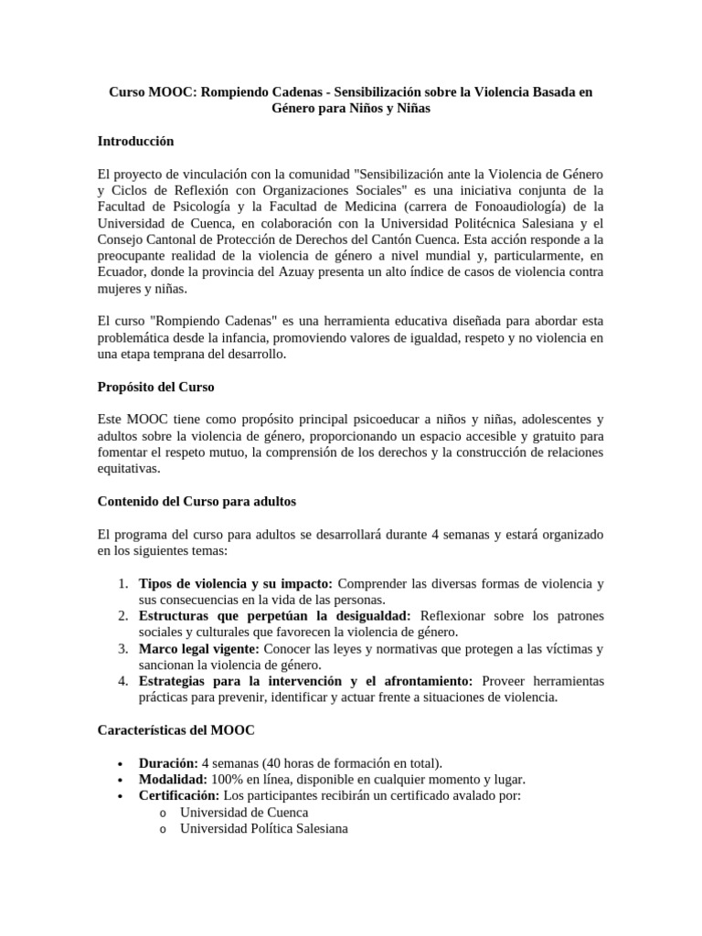 Curso MOOC: Sensibilización en Género | PDF | Curso abierto masivo en linea | Violencia
